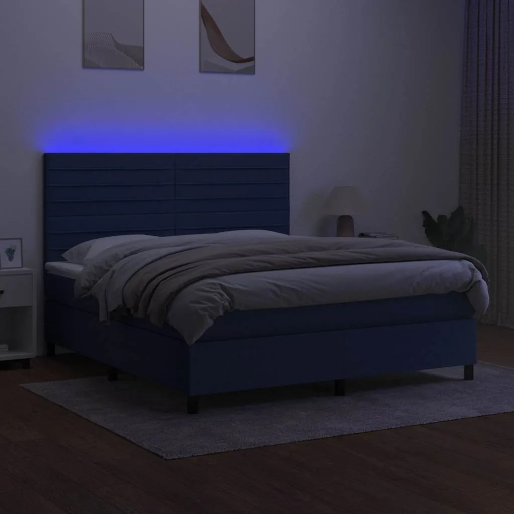 Box spring postel s matrací a LED modrá 180x200 cm textil 3134979