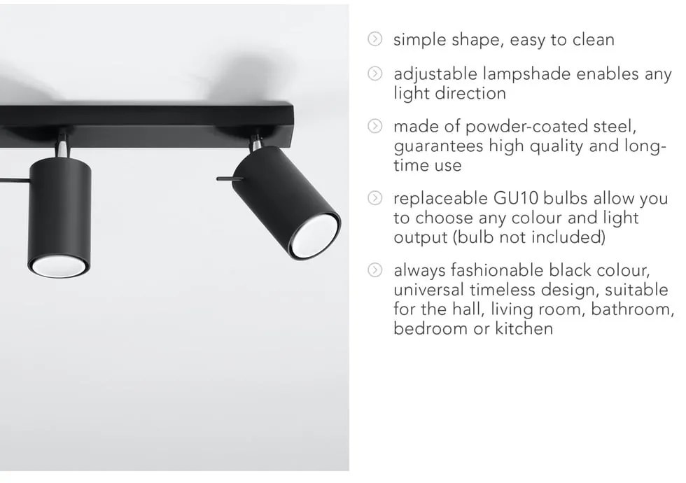 Černé stropní světlo Sollux Etna