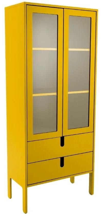 Matně hořčicově žlutá lakovaná vitrína Tenzo Uno 178 x 76 cm