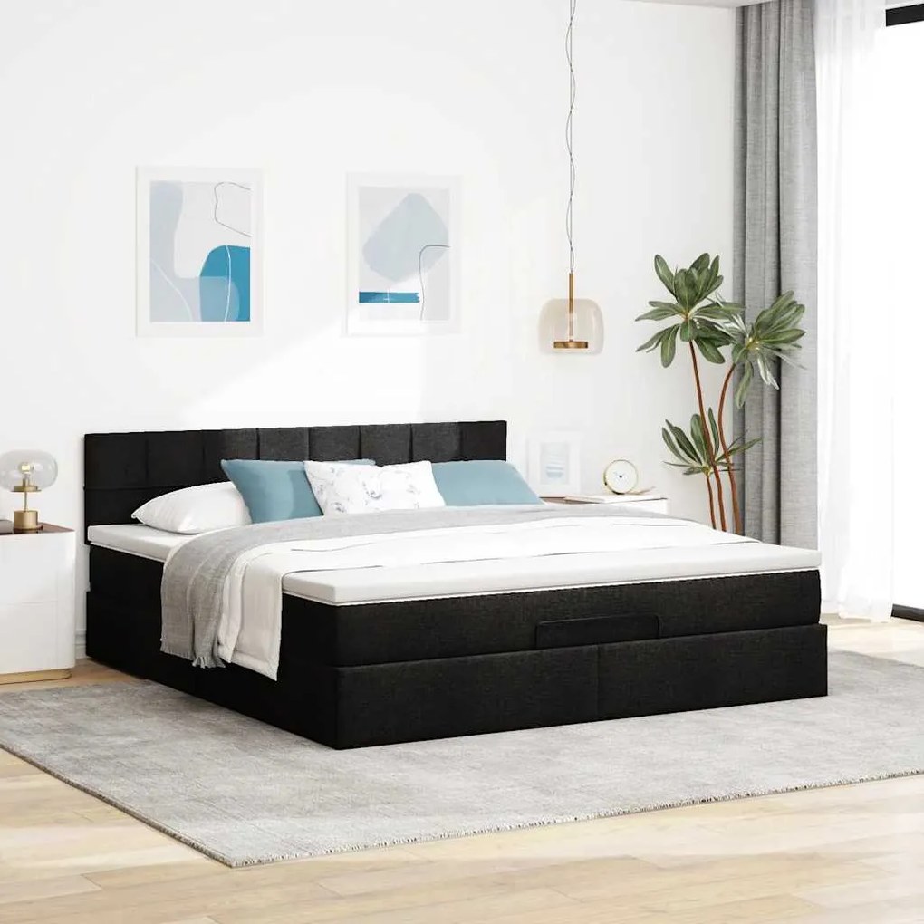 Osmanský rám postele s matrací černá 160x200cm textil 3311472