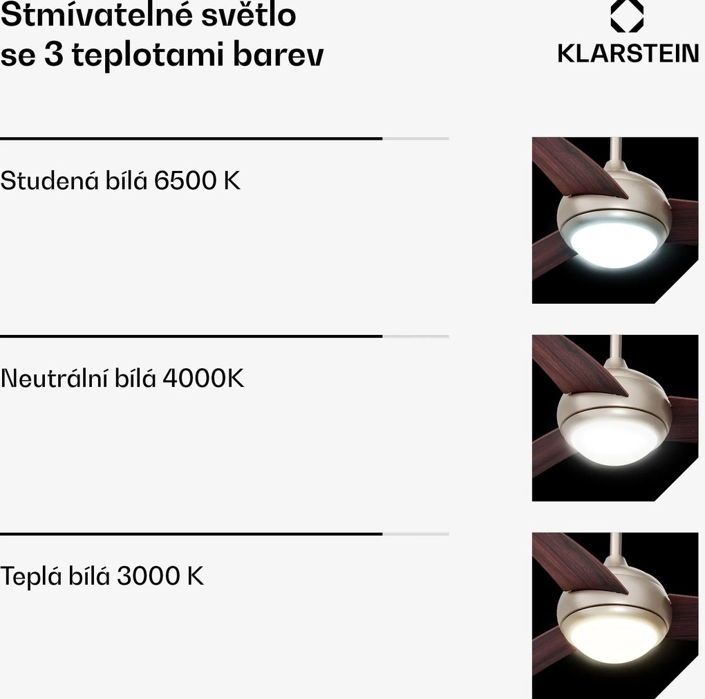 Klarstein El Paso stropní ventilátor se světlem | 132 cm | 35 W | Tichý provoz | Dřevo