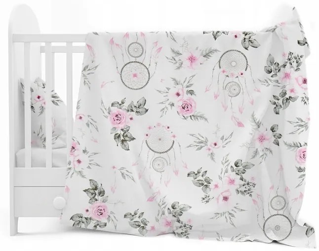 Dětské bavlněné povlečení do postýlky 120x90 cm BABYMAM PREMIUM - Lapače snů a květy