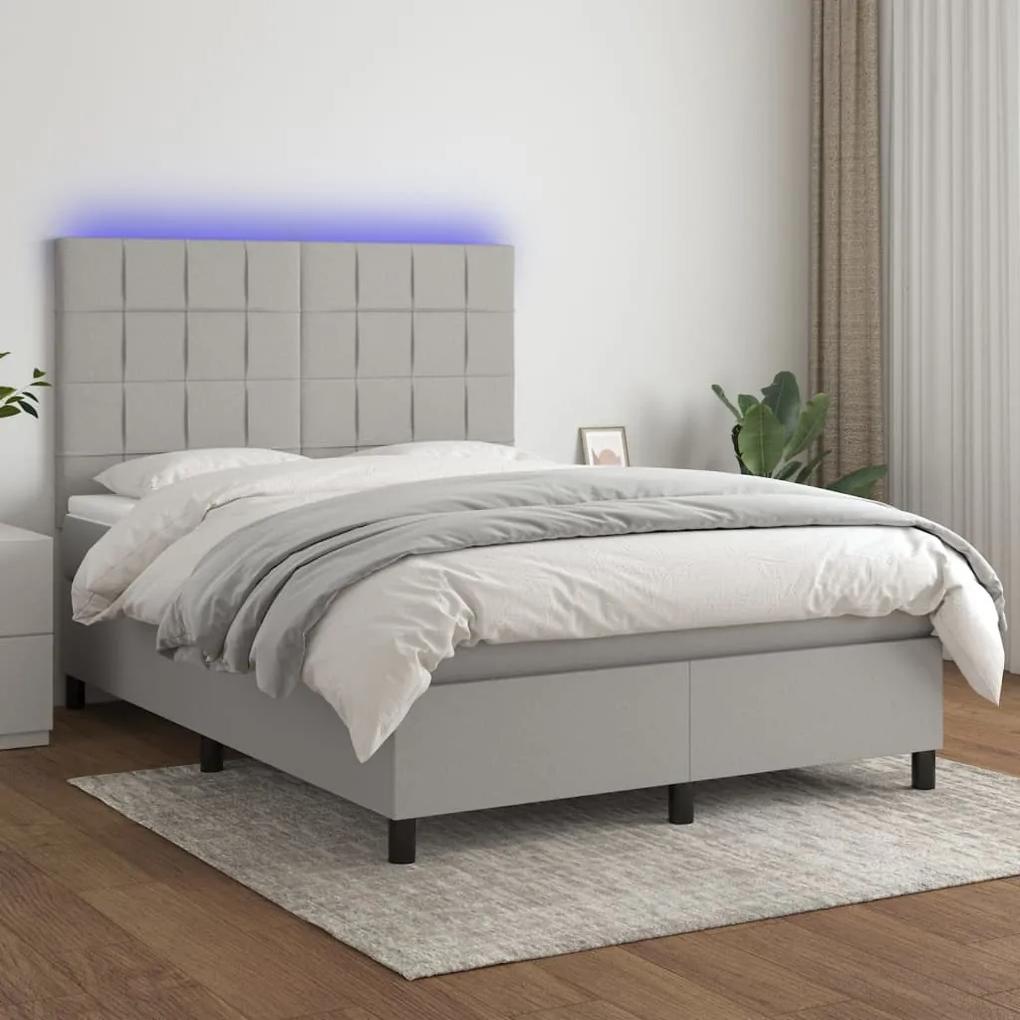 Box spring postel s matrací a LED světle šedá 140x200 cm textil,  3134877