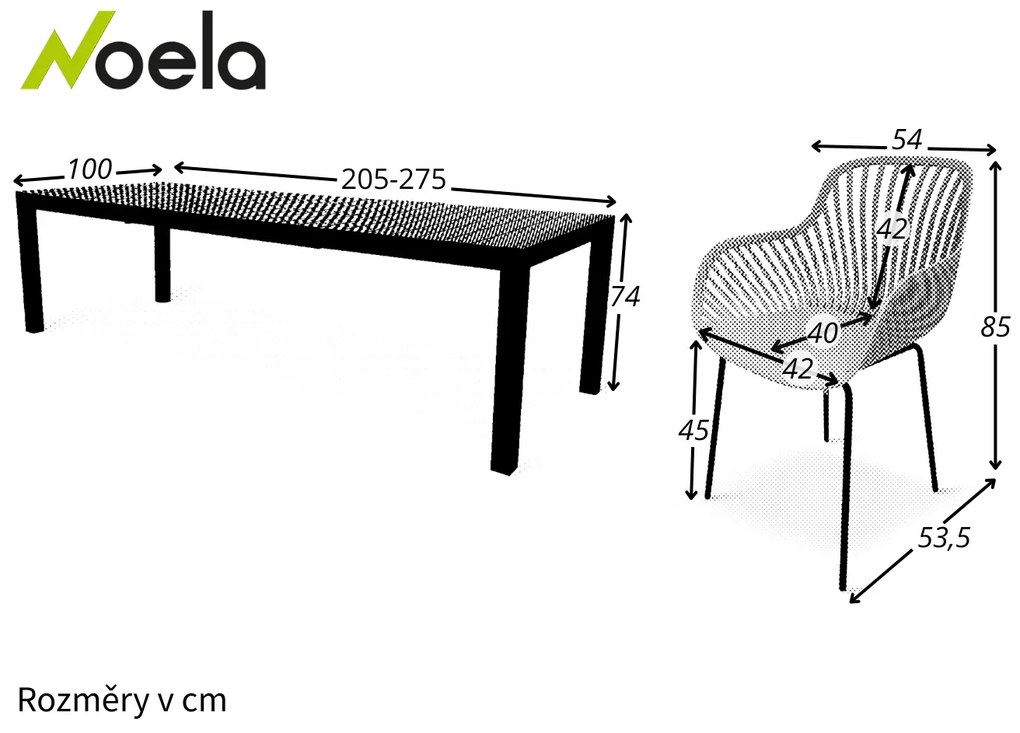 Noela Zahradní jídelní set Grande Pasto + 8x křeslo GABY šedá