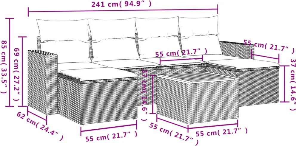 vidaXL 7dílná zahradní sedací souprava s poduškami polyratan [3224247] Barva: béžová a šedá