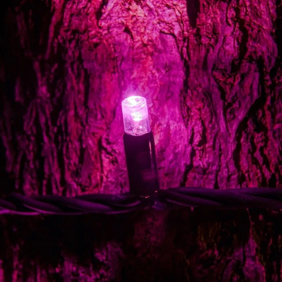 Easy fix LED světelný řetěz, 5 m, venkovní, růžový, 50 diod, černý kabel, IP67
