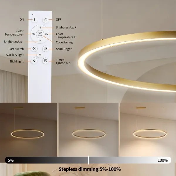Brilagi - LED Stmívat. lustr na lanku PORTOFINO LED/60W/230V pr. 80 cm zlatá +DO