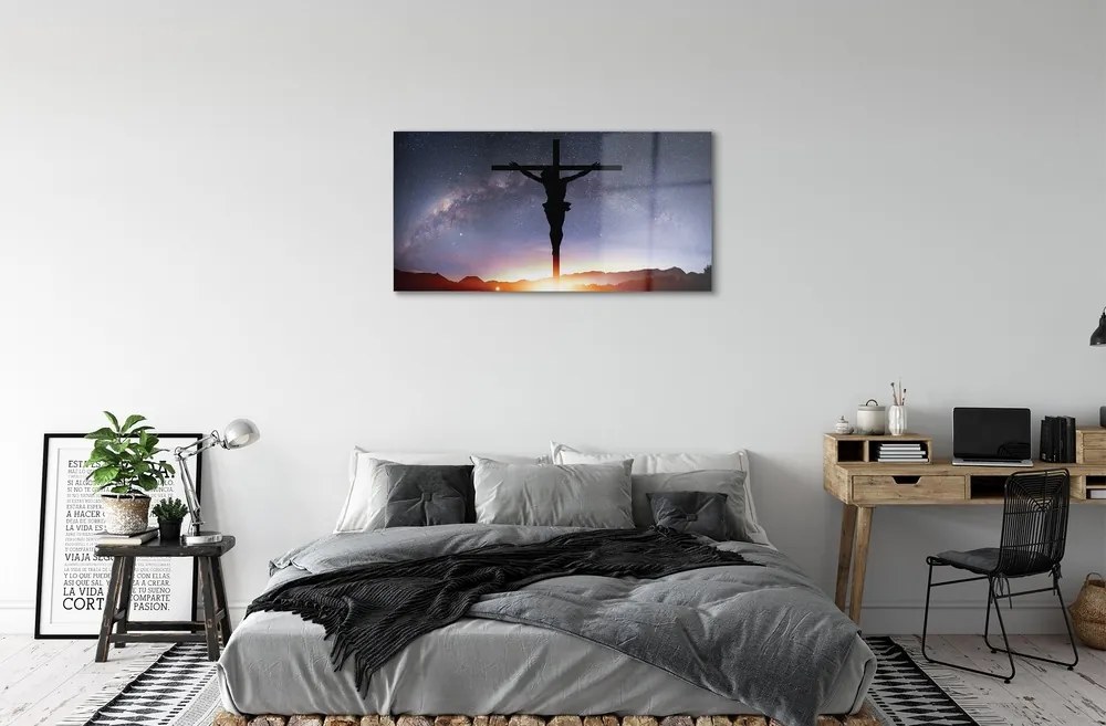 Obraz na skle Ježíš ukřižován nebe 120x60 cm