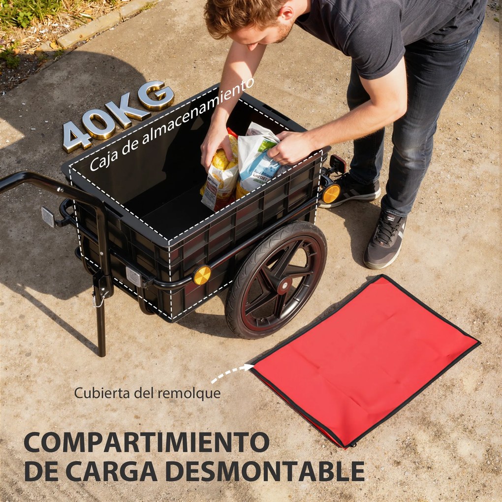 HOMCOM přívěs na kolo, nosnost 40 kg — ruční vozík s voděodolným potahem 600D Oxford, odrazky, ocelový rám a madla, 144 x 59 x 80 cm, červeno-černý