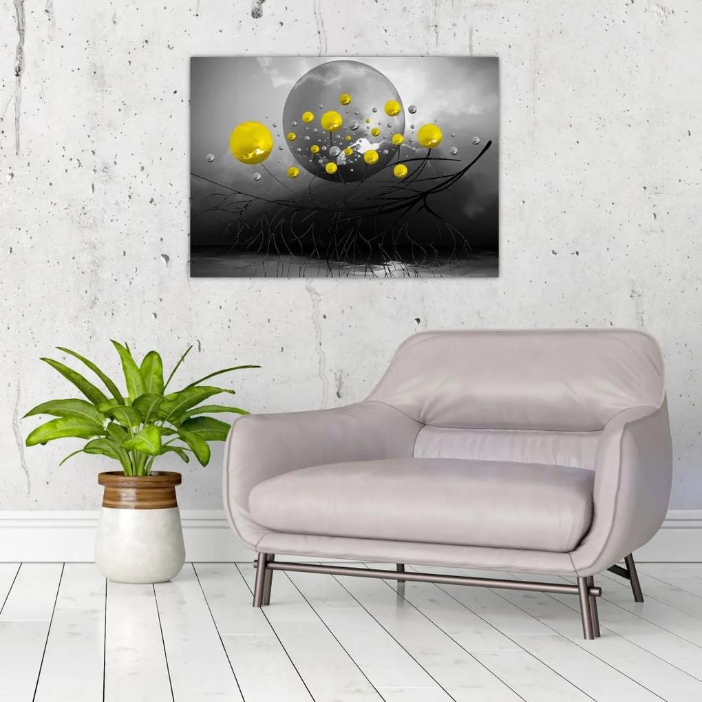 Skleněný obraz - žluté abstraktní koule (70x50 cm)