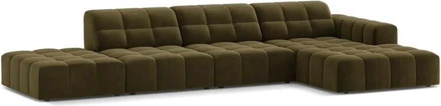 Khaki sametová rohová pohovka (pravý roh/s lenoškou) Chicago – Cosmopolitan Design