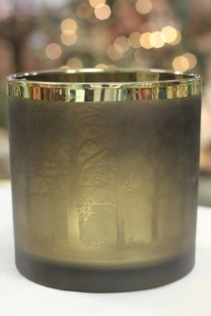 Zlato hnědý skleněný svícen Les 15cm
