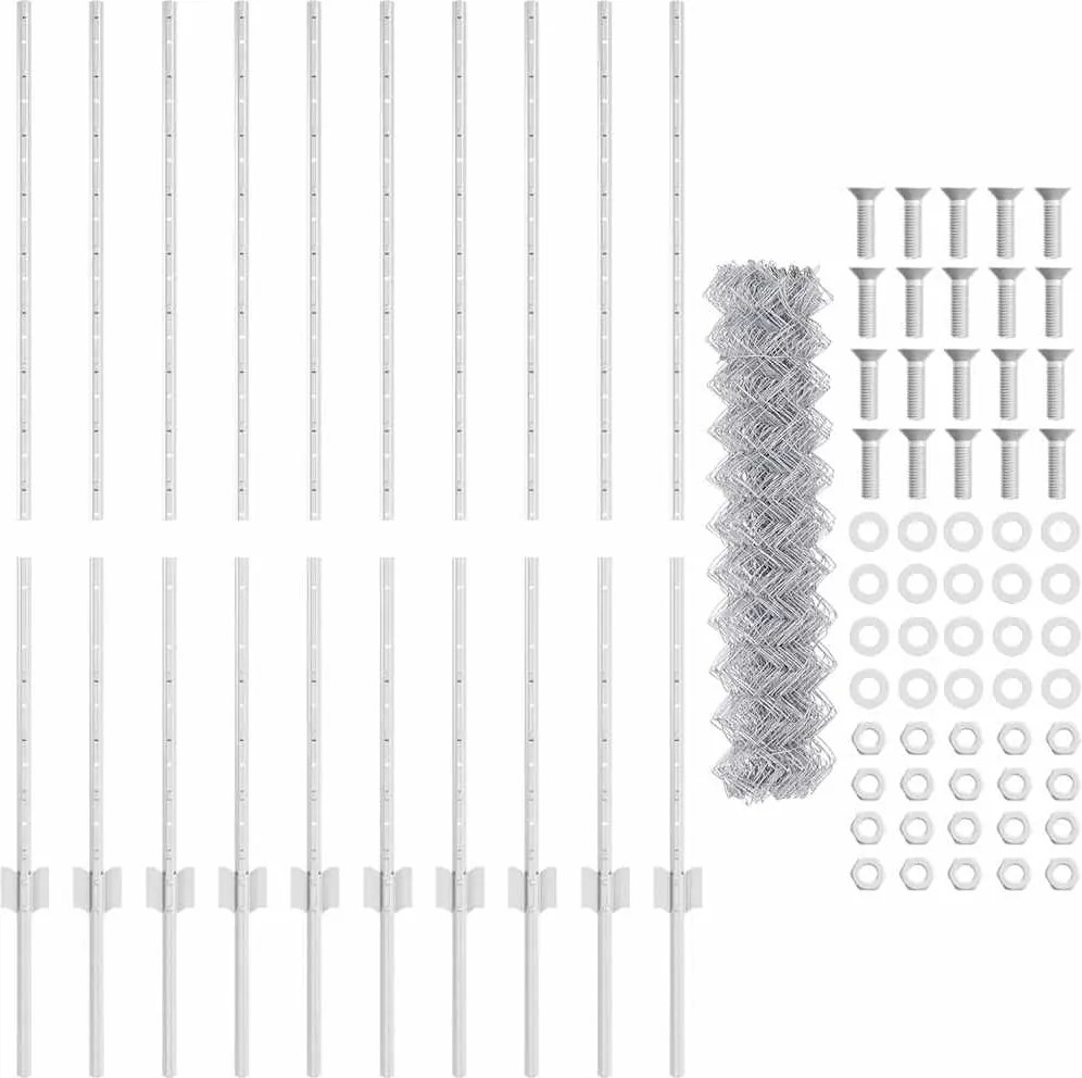 Plot s řetězovým odkazem a sloupkem 10 x 1,2 m Pozinkovaná ocel 3336297