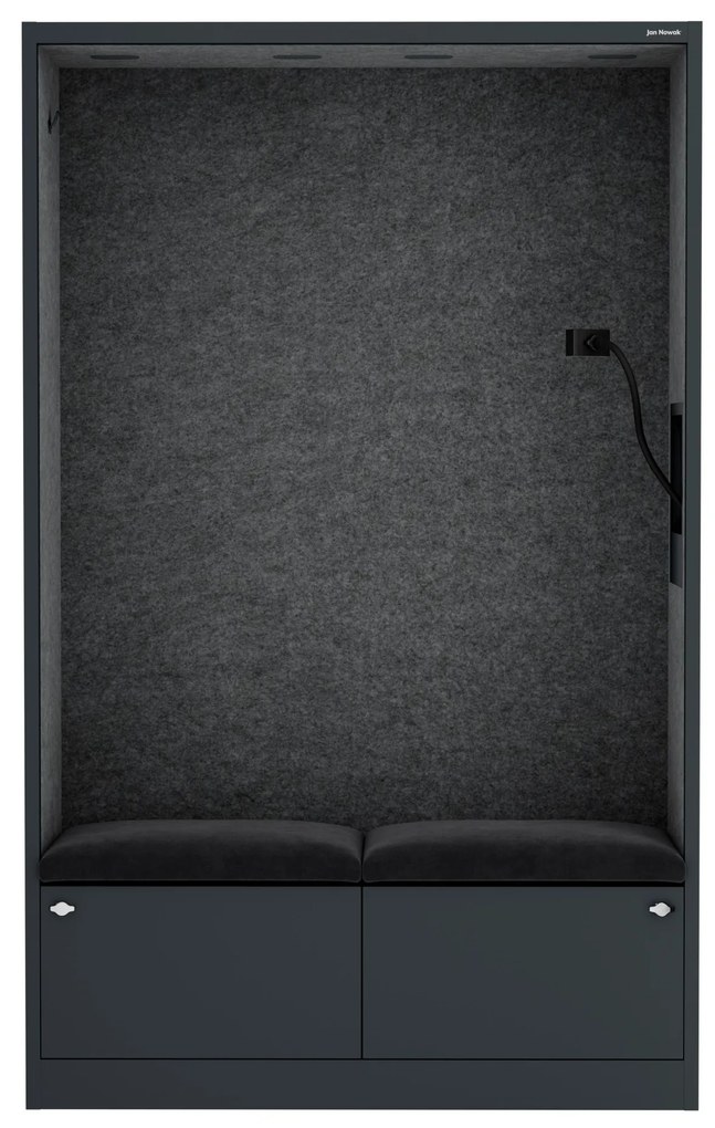 Kancelářská akustická kabina se sedátkem a USB-C portem, korpus antracitový / sedák tmavě šedá, 1150 mm: SALLY MentalBox