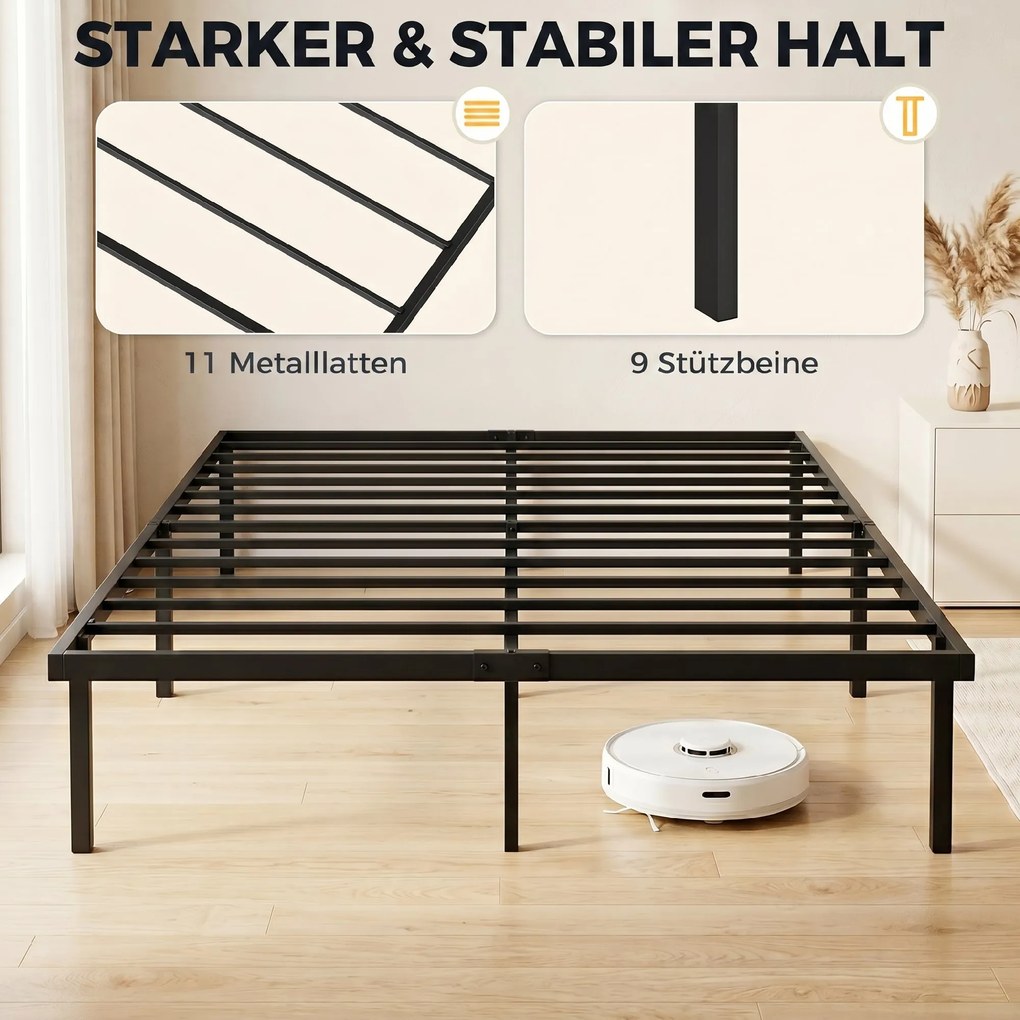 HOMCOM kovový rám postele s úložným prostorem pod postelí, výška 35,5 cm, laťkový rošt, tichý design — bez boxspringu, snadná montáž — 140 × 200 cm, …