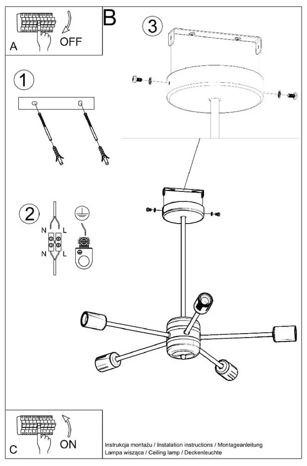 Černé stropní svítidlo 66x66 cm Benedett – Sollux