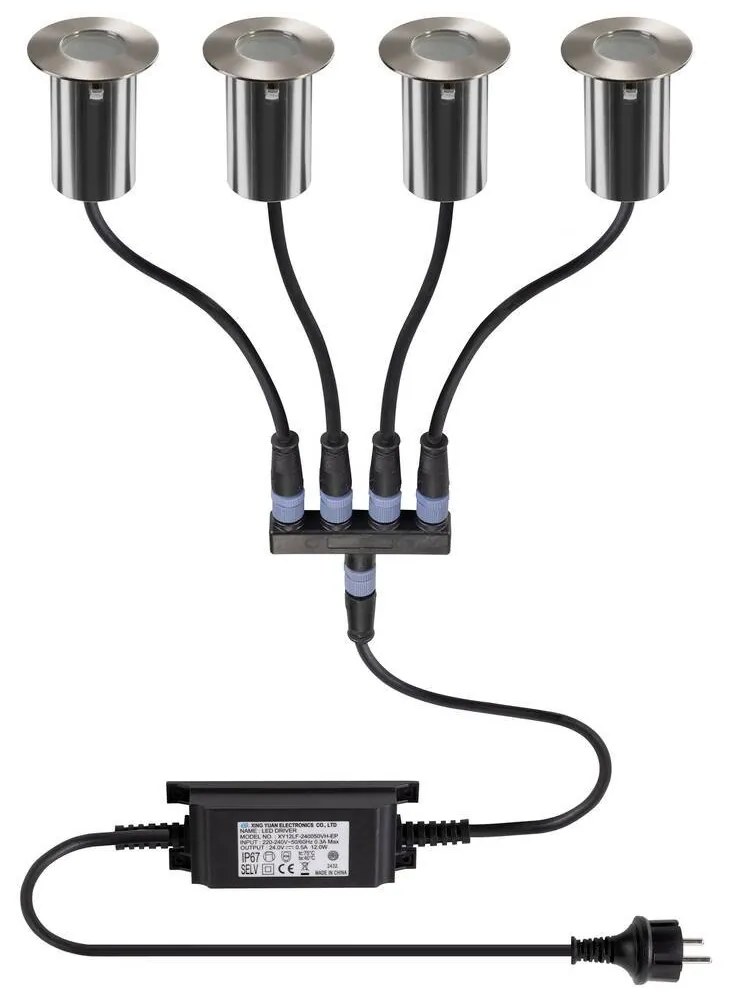 LA 1008841 TRAIL-LITE® 60 sada 4 svítidel do země, 3000 K, IP67, kulatá, nerezová ocel / hliník - BIG WHITE (SLV)