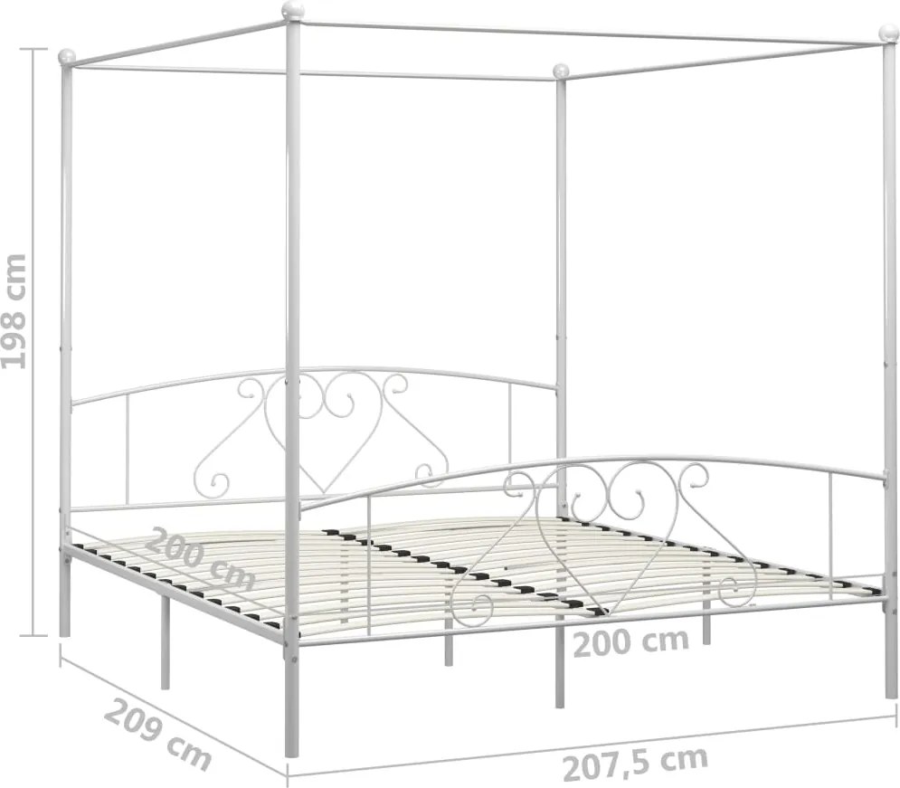 vidaXL Marketos Rám postele s nebesy bílý kovový 200 x 200 cm