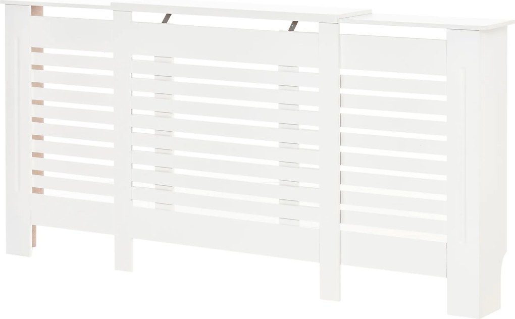 HOMCOM Nastavitelný kryt radiátoru s horní policí z MDF a dřeva, 140-202x19x82,5 cm, bílý