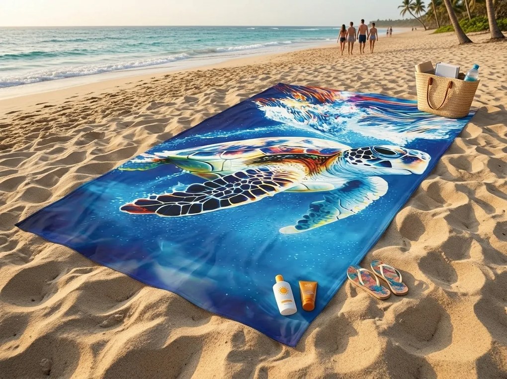 Rychleschnoucí XXL plážová osuška CHELONIA modrá 150 x 210 cm, 100% mikrovlákno
