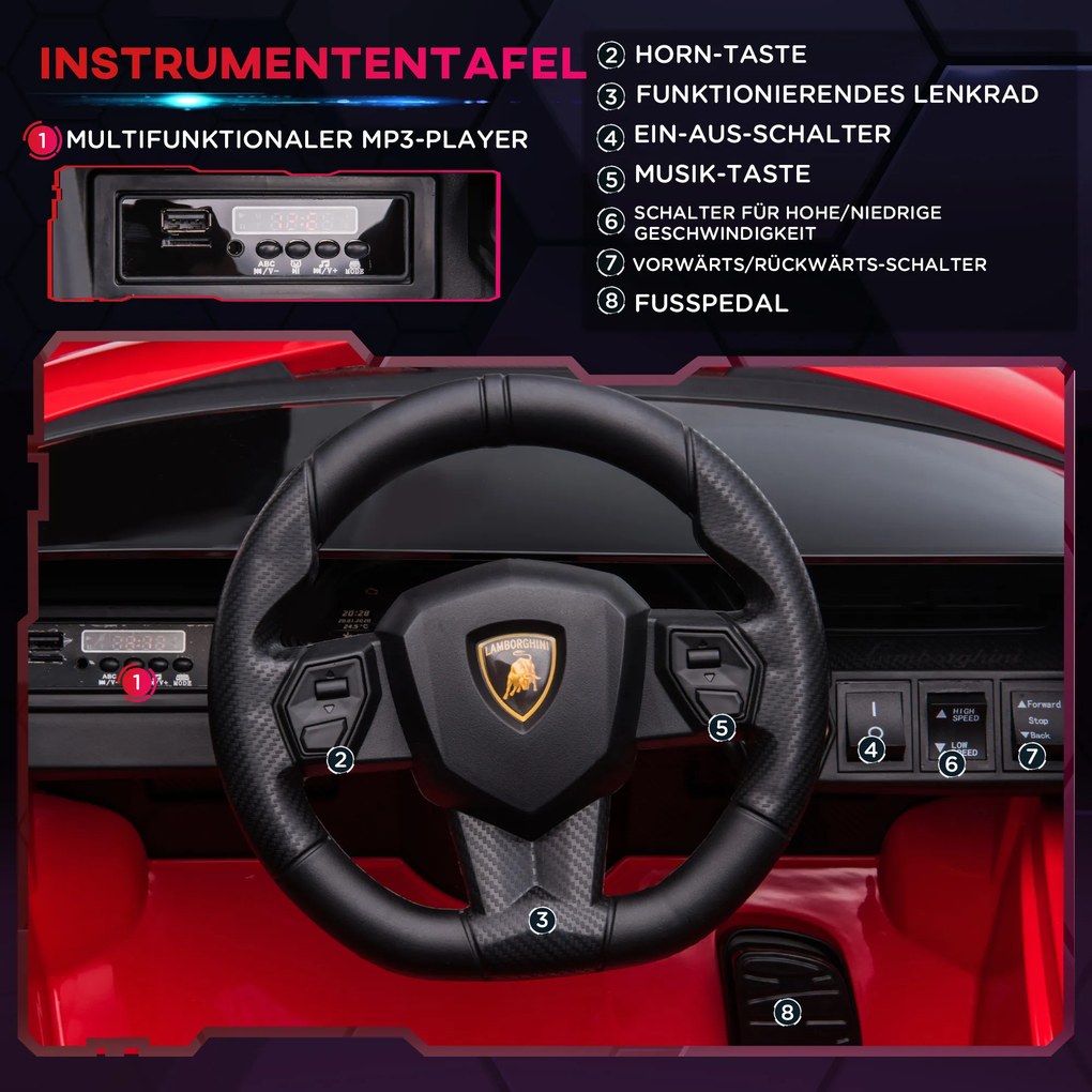 HOMCOM dětské auto 12V 2 jízdní režimy Lamborghini SIAN SUV auto na hraní elektrické auto s dálkovým ovládáním hudba (MP3/USB) světlo 37-60 měsíců ko…