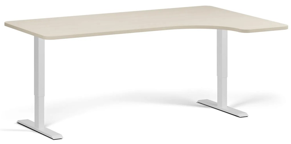 Rohový polohovací stůl se zaoblenými rohy, 180x120 cm, 1 motor, L/P, bílá podnož, bříza