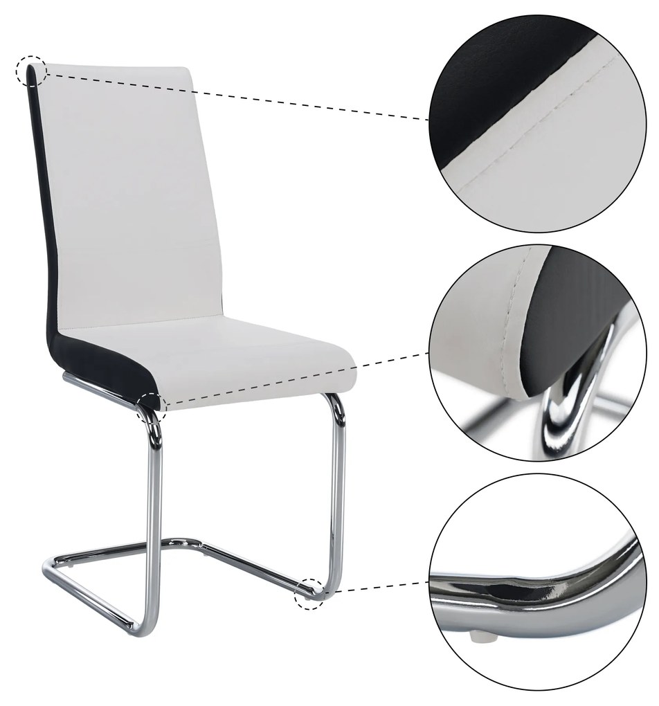 Židle, ekokůže bílá / černá + chrom, Neana