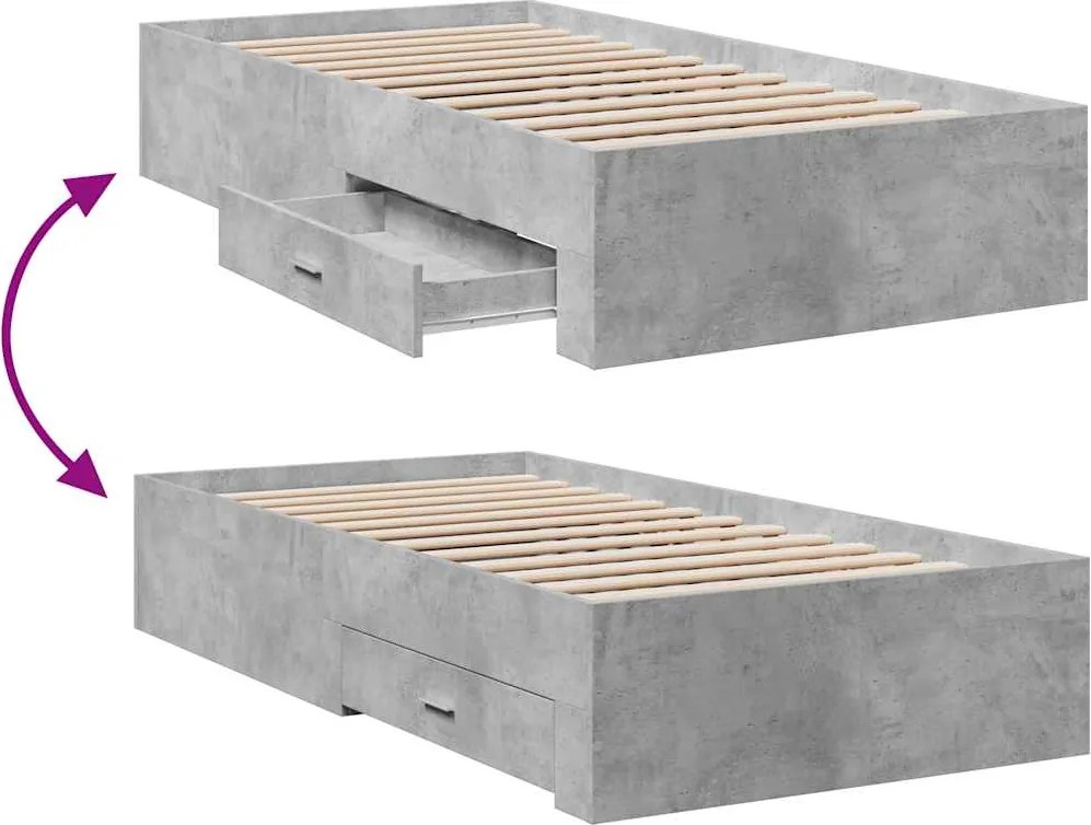 Rám postele se zásuvkami betonově šedý 75 x 190 cm kompozit 3280443