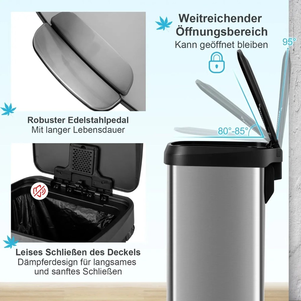 Costway Kuchyňský odpadkový koš 50 l s měkkým zavíracím víkem a – stříbro