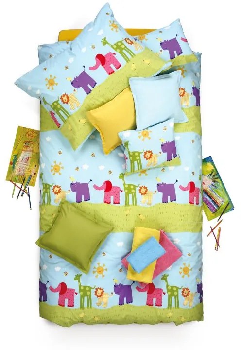 SCANquilt povlečení FINO DESIGN animals zelenotyrkysová 140 x 200/70 x 90 cm