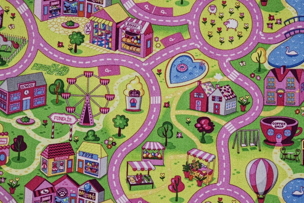 Koberec metráž cesty Sweet Town - neúčtujeme odrezky z role, na mieru, šíře 1,33m,1m,2m,3m,4m,na mieru, neúčtujeme odrezky, viacfarebná, detská izba