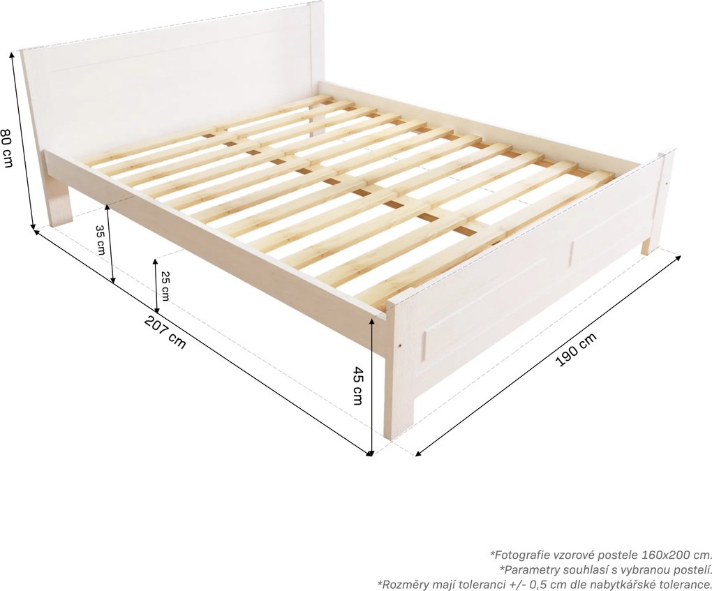 PCZ Postel z masivu Ela 180 x 200 cm - barva Přírodní