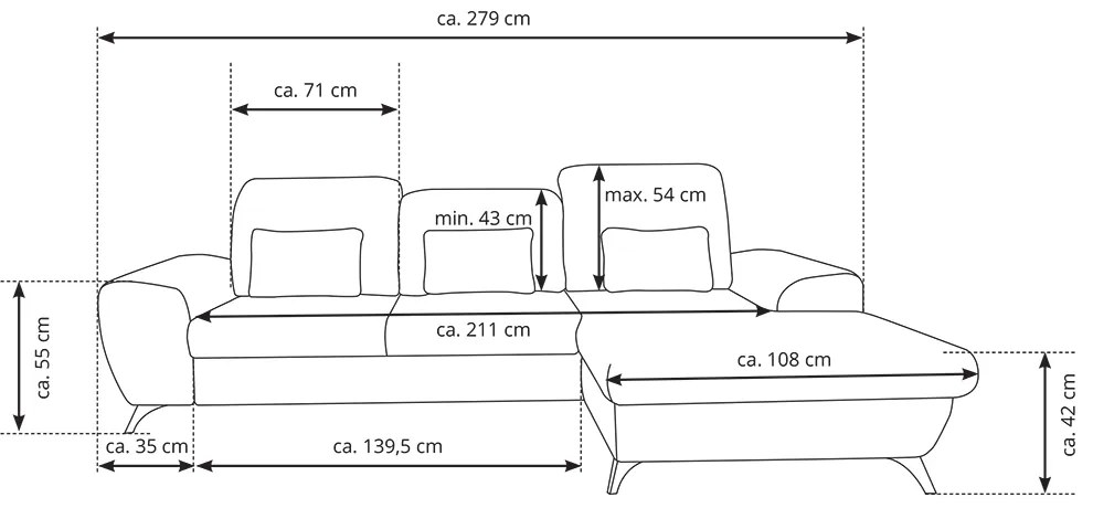 Sedací souprava ALTA | 279x172 cm | rozkládací + úložný prostor + 3x polštářek | VÝBĚR LÁTEK