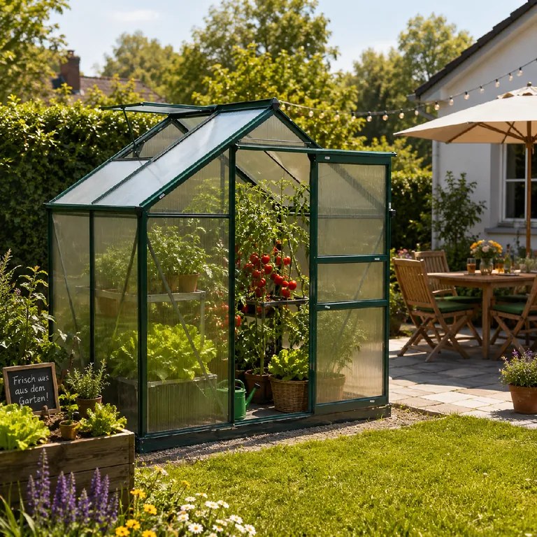 Outsunny Polykarbonátový Zeleninový Skleník 2,51 m² Hliníkový Skleník 190 x 132 x 201 cm UV-odolný, se Zpevněným Základem, Okapem, Střešním Okénkem a…