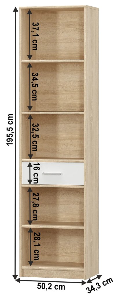 Kondela Regál otvorený 1S, bílá/dub sonoma, TEYO