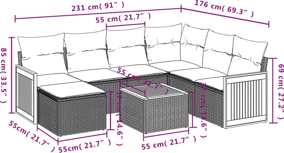 8dílná zahradní sedací souprava s poduškami šedá polyratan 3260296