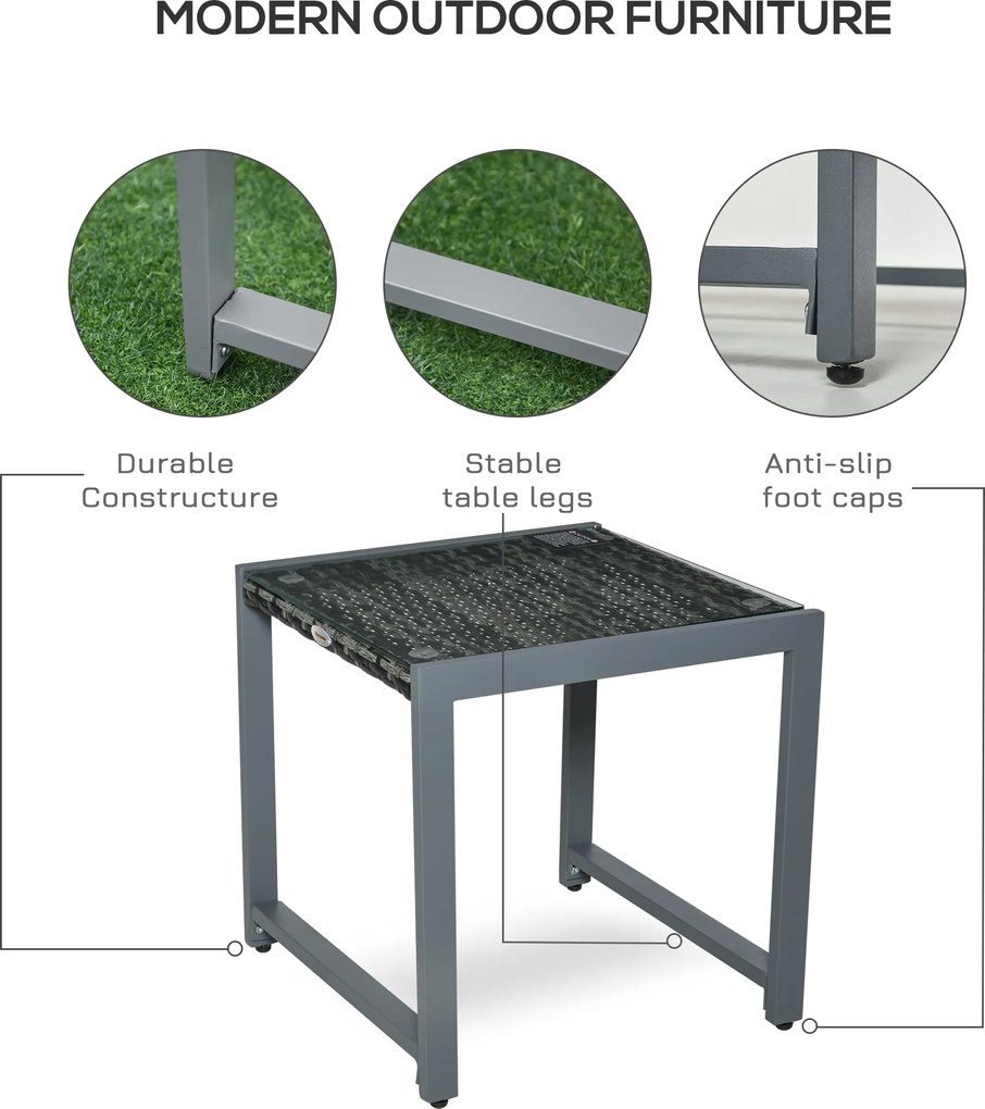 Outsunny Zahradní stolek Outsunny® s tvrzeným sklem, polyratanem a hliníkem, odolný proti povětrnostním vlivům a moderní pro zahradu, balkon, terasu …