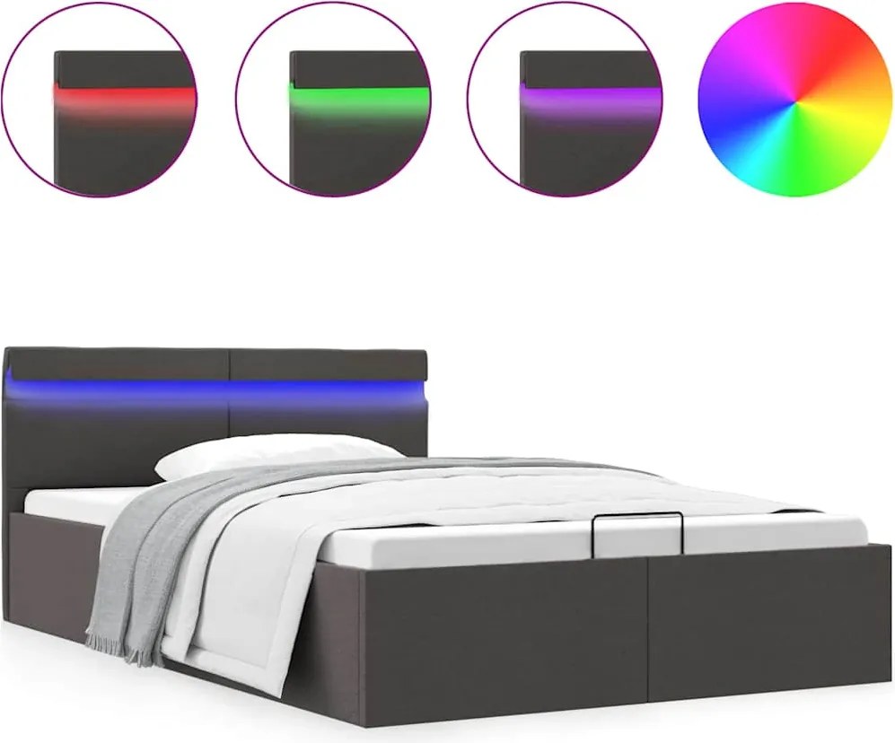 Rám postele LED s úložným prostorem tmavě šedý textil 120x200cm 285602