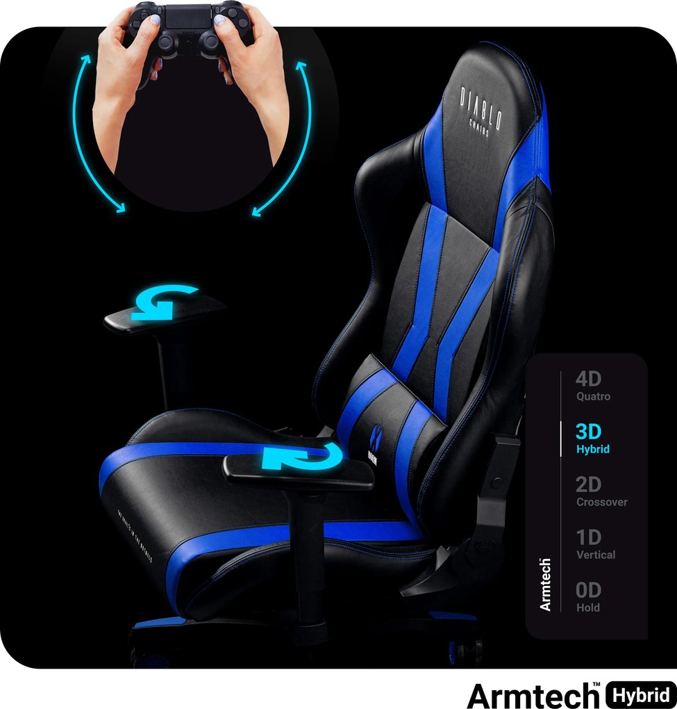 Herní židle z ekokůže Normal Size, černý-modrý: Diablo X-Horn 2.0