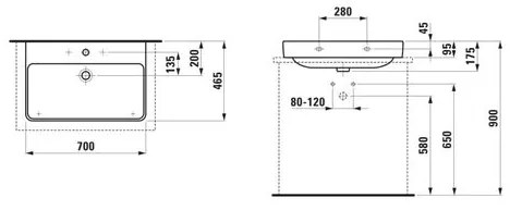 Laufen Pro S Umyvadlo broušené 70 x 46,5 cm bez přepadu, LCC bílá H8169674001561