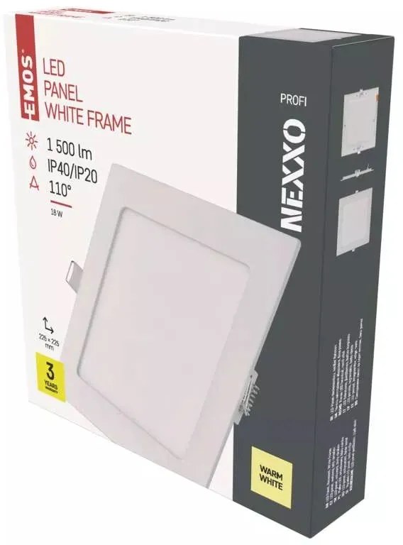 Emos lighting LED zápustný panel NEXXO, 22,5cm, 18W, čtvercový, bílý Barva: Bílá, Chromatičnost: 3000K