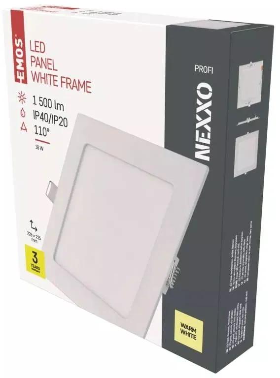 Emos lighting LED zápustný panel NEXXO, 22,5cm, 18W, čtvercový, bílý Barva: Bílá, Chromatičnost: 4000K