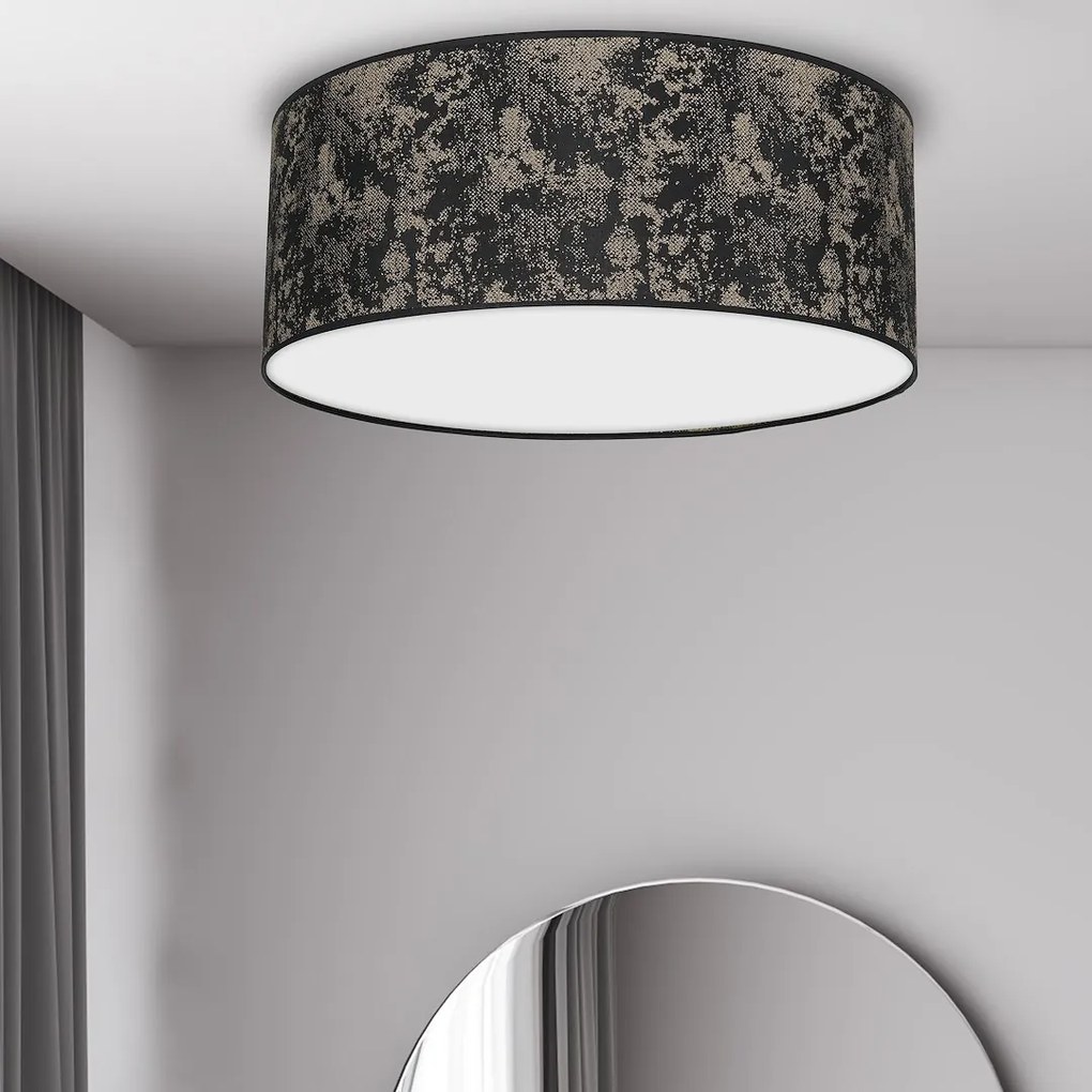 Stropní svítidlo Satino Round, 1x černé/zlaté textilní stínítko, (bílé plexisklo), (fi 40 cm)
