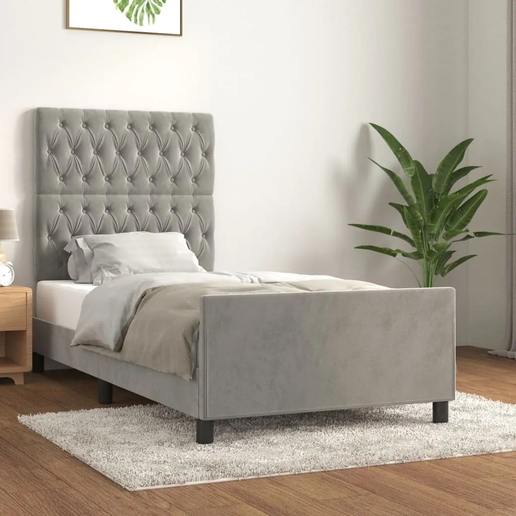 Rám postele bez matrace světle šedý 90 x 200 cm samet 3125916