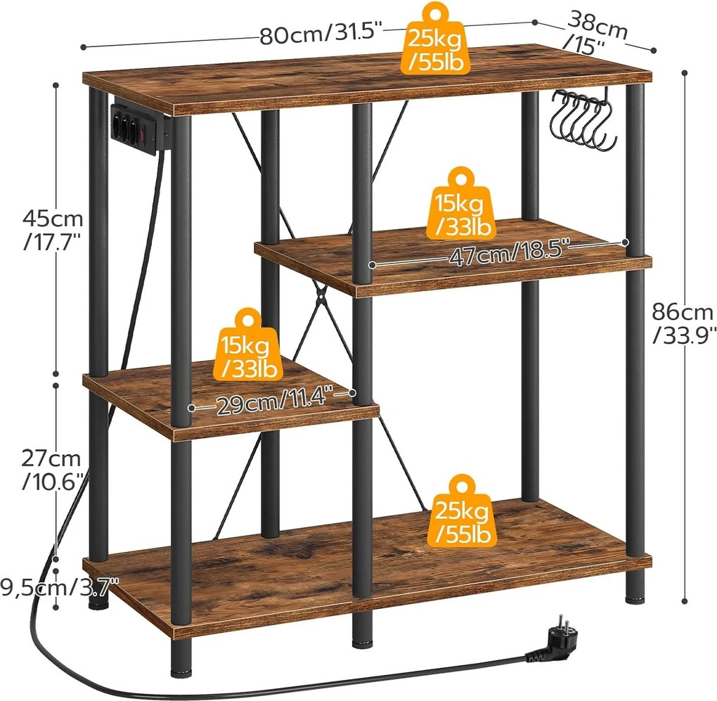 Kuchyňský regál Vasagle Vitas 80 cm se zásuvkami hnědý/černý