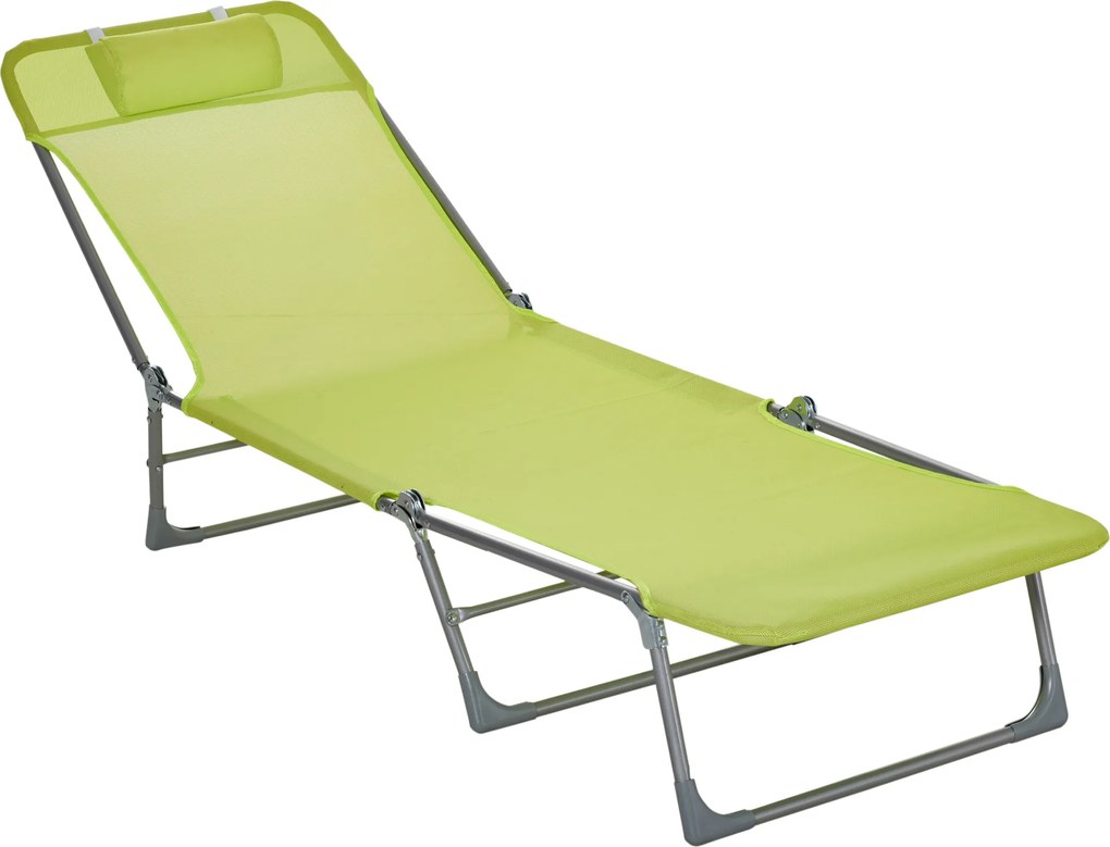 Outsunny zahradní lehátko, skládací, s odnímatelným polštářem, opěradlo nastavitelné ve 5 polohách, zelené