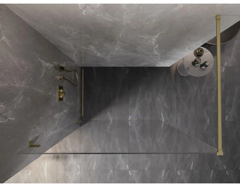 Mexen Lunar sprchová stěna levá 150 x 200 cm, 8mm čiré sklo, zlatá matná, 830-150-000-55-00-L