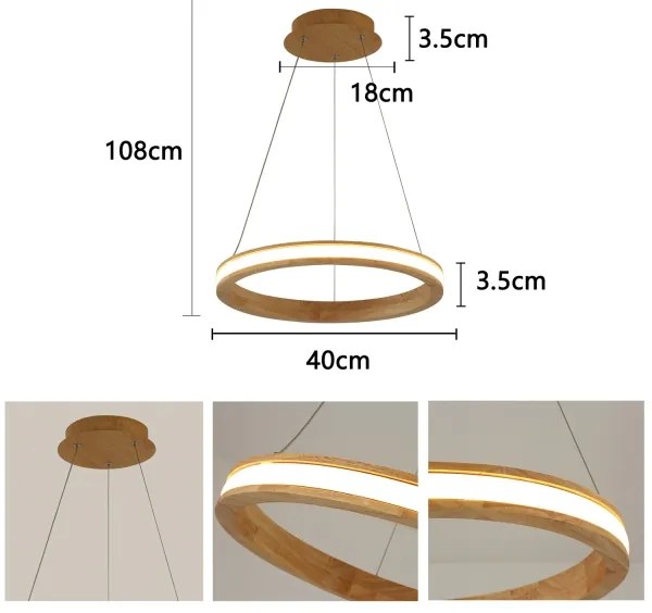 Brilagi - LED Lustr na lanku UMEA WOOD LED/30W/230V pr. 40 cm kaučukovník