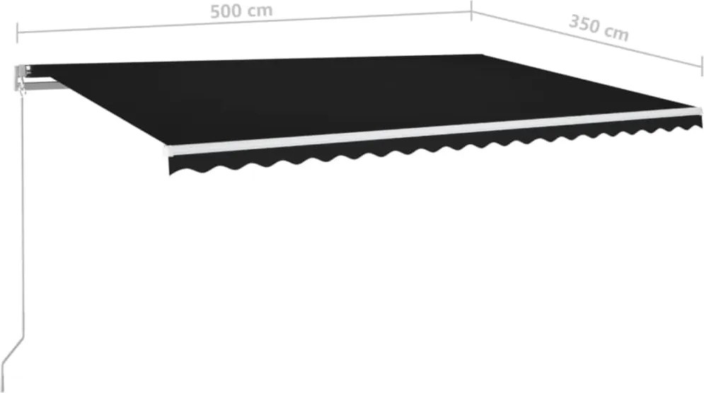 vidaXL Marketos Ručně zatahovací markýza s LED světlem 500 x 350 cm antracitová