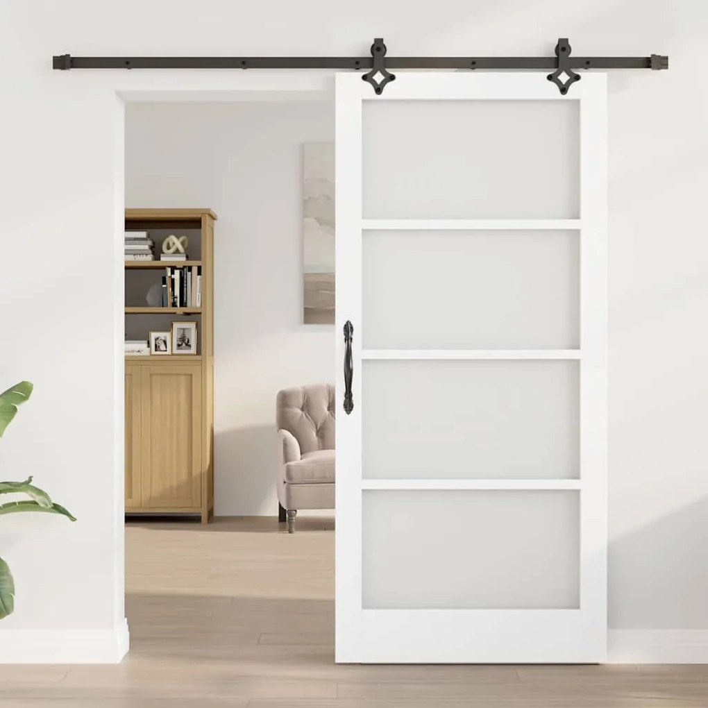 Posuvné dveře Bílá 93 x 202 cm Masivní borové dřevo a sklo 3332316